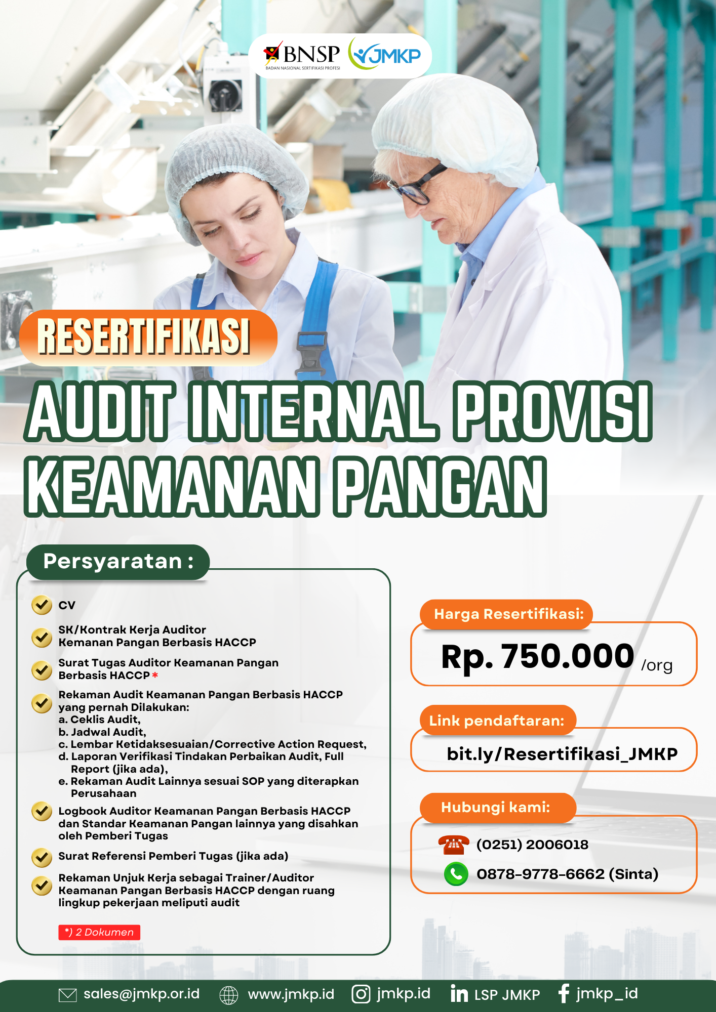 Resertifikasi Audit Internal Provisi Keamanan Pangan – LSP JMKP